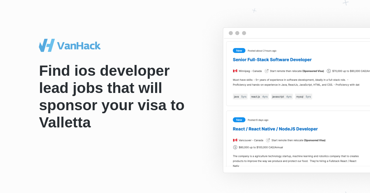 Ios developer lead jobs in Valletta - VanHack